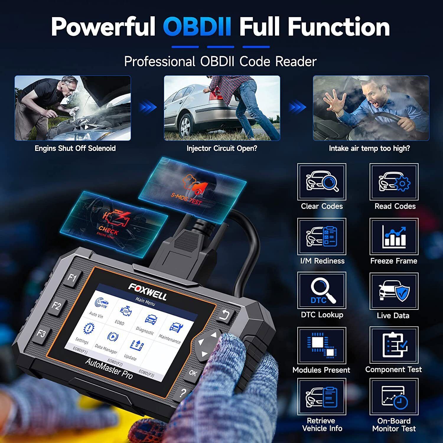 FOXWELL NT614 Elite OBD2 Scanner ABS SRS Oil Transmission Code Reader ...