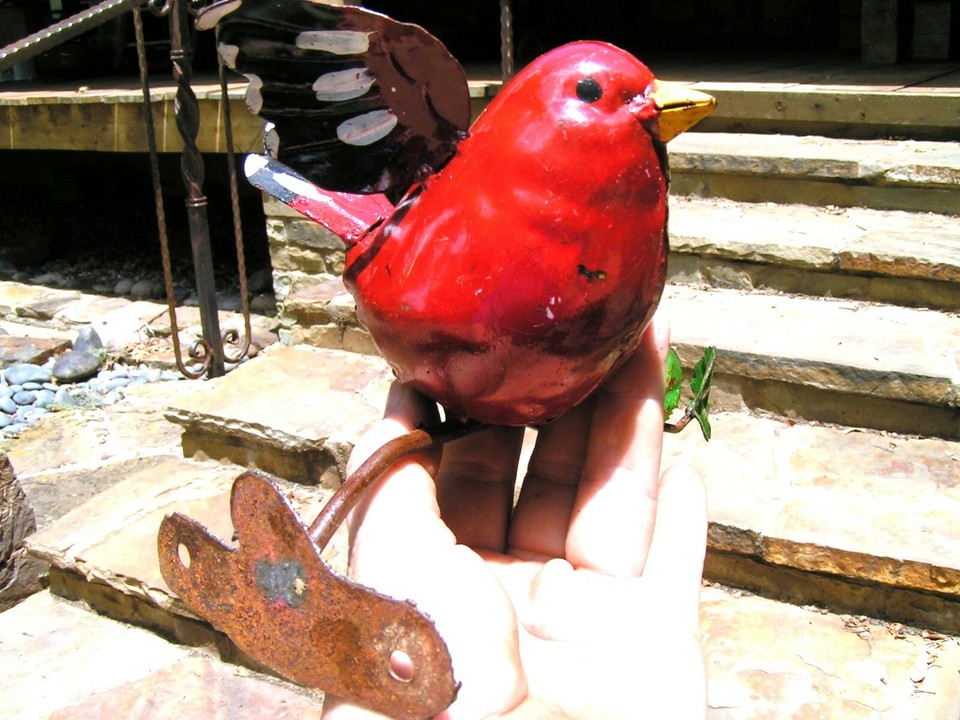 Metal art red bird on branch with mounting bracket, #R | eBay