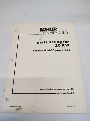 Kohler Generators Parts Listing For 20KW (White G1600 powered) TP-5099/ ...