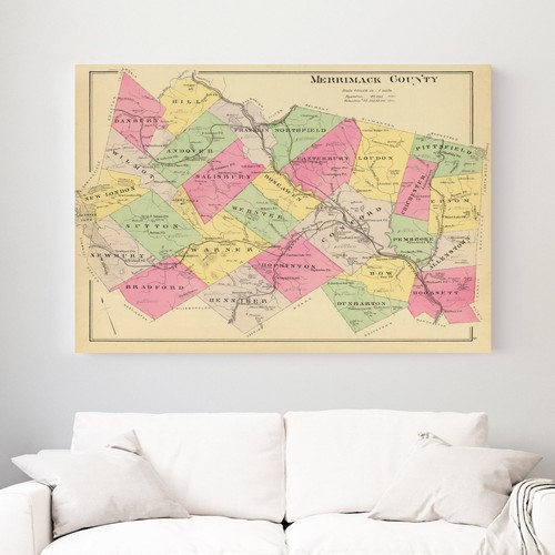 Old Map of Merrimack County, NH 1892 - Vintage New Hampshire | eBay