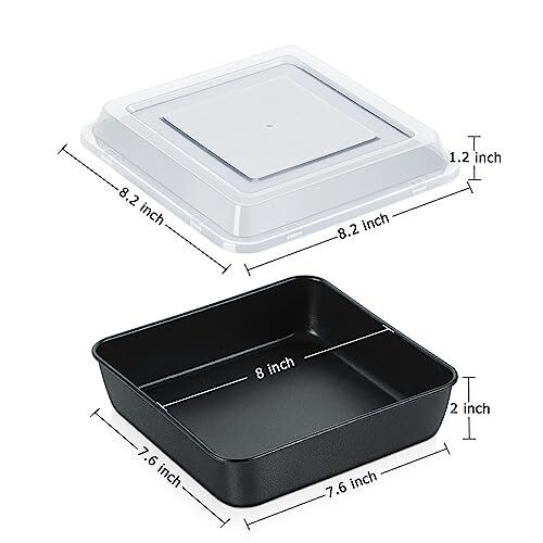 8x8 Inch Square Baking Pan With Lid Set Nonstick Square Cake Pans Metal ...