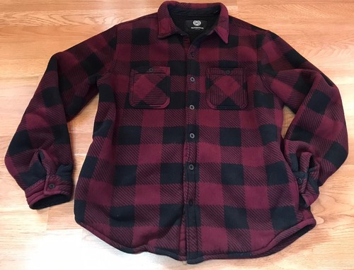 WEATHERPROOF FLANNEL SHIRT JACKET SHACKET MENS MAROON/BLACK PLAID SZ XL ...