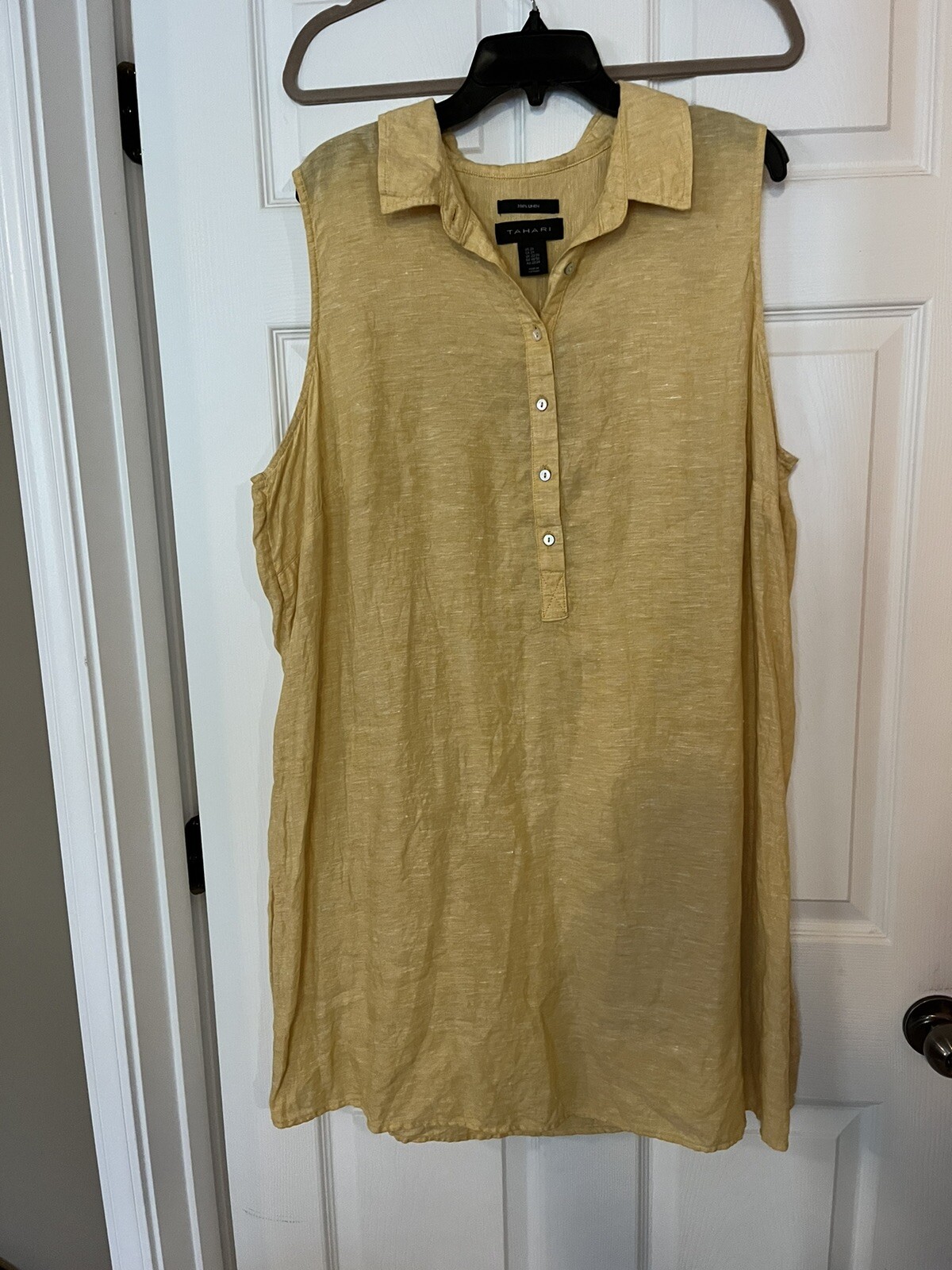Tahari Womn 2X yellow 100% Linen Lagenlook Lightweight Sleeveless Shift ...