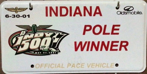 License Plate Indiana Indianapolis 500 Official Pace Car Pole Winner ...