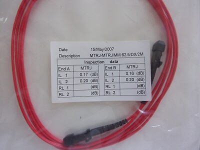 NEW 2M RED FIBER OPTIC CABLE REF #DHH0449 2M MTRJ MTRJ 62 / 125 RED MM ...