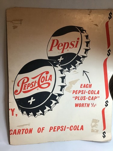 Pepsi Cola Plus Caps Cardboard Advertising Sign Collectible 22inX28in ...