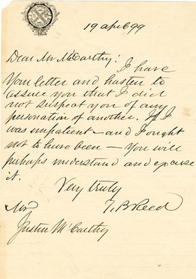 THOMAS B. REED - AUTOGRAPH LETTER SIGNED 04/19/1899 | eBay