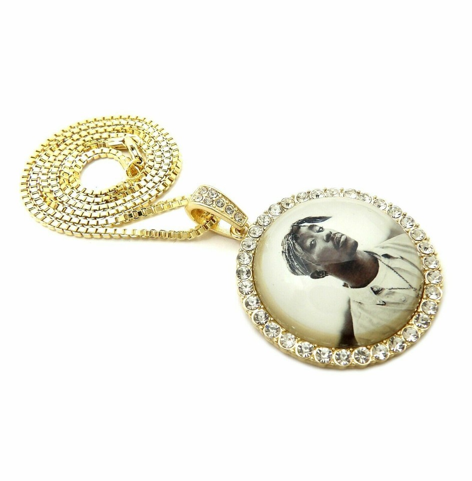 Iced 2Pac Picture Frame Pendant & 18"~ 24" Box Cuban Rope Chain Hip Hop ...