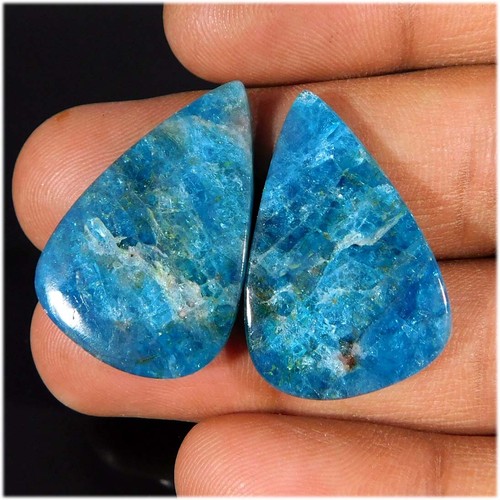 Natural Top Quality Blue Apatite Pair 32.05Cts. Pear Cabochon Loose ...