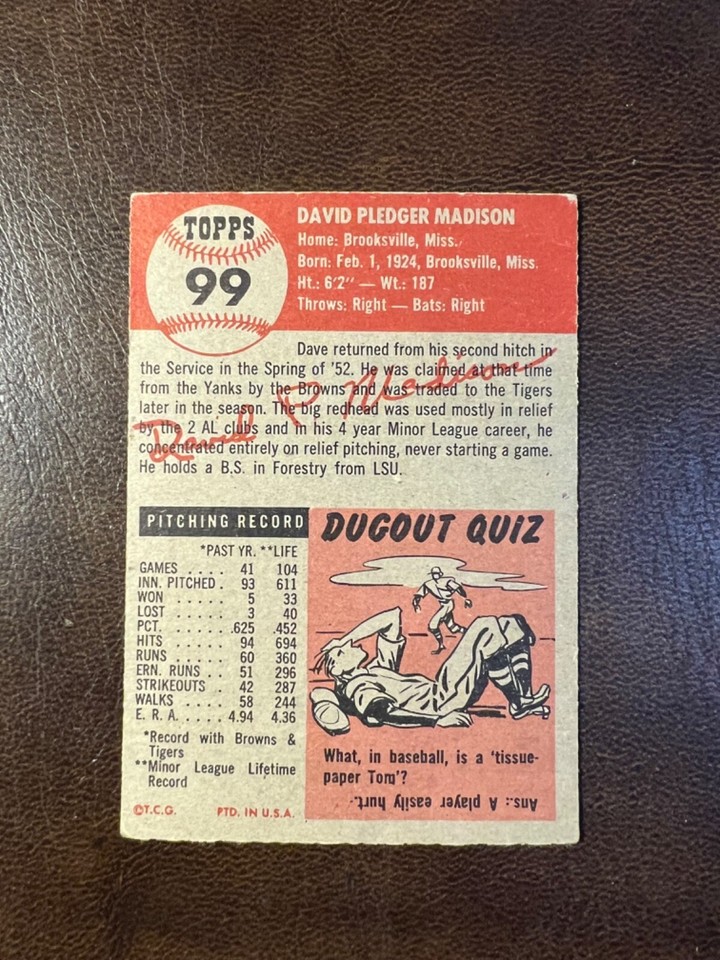 1953 TOPPS BASEBALL CARD #99 DAVE MADISON EX+/EXMT!!!!!!!!! | eBay