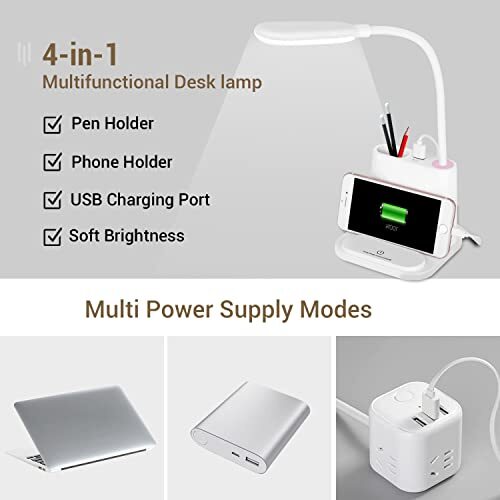 Led Desk Lamp Rechargeable Lamp With Usb Charging Port/pen Holder/phone ...