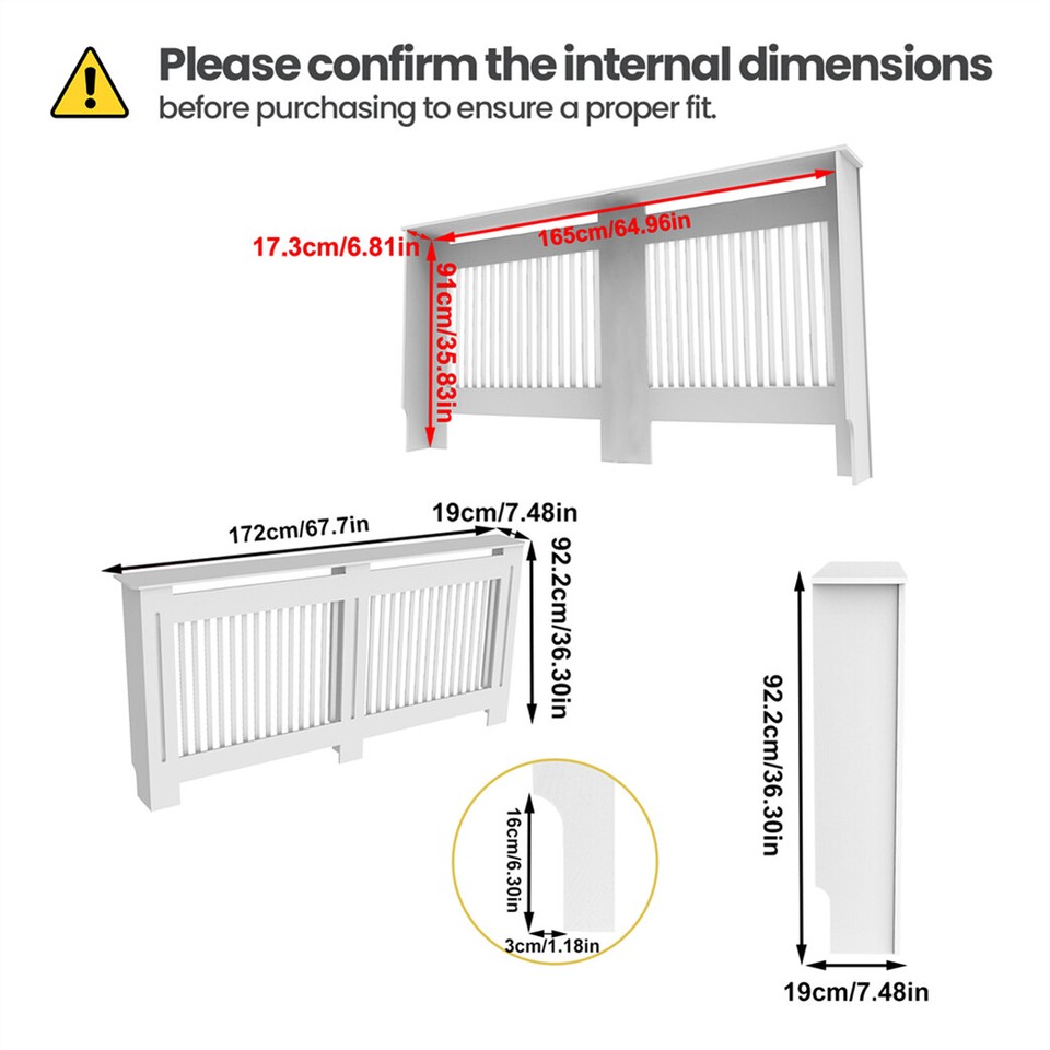 Extra Tall Radiator Cover 92cm Height MDF Cabinet Grill Shelf Furniture ...