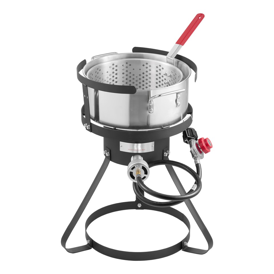 Outdoor Propane Deep Fryer w/ 10Qt Fryer Pot Strainer Basket Aluminum ...