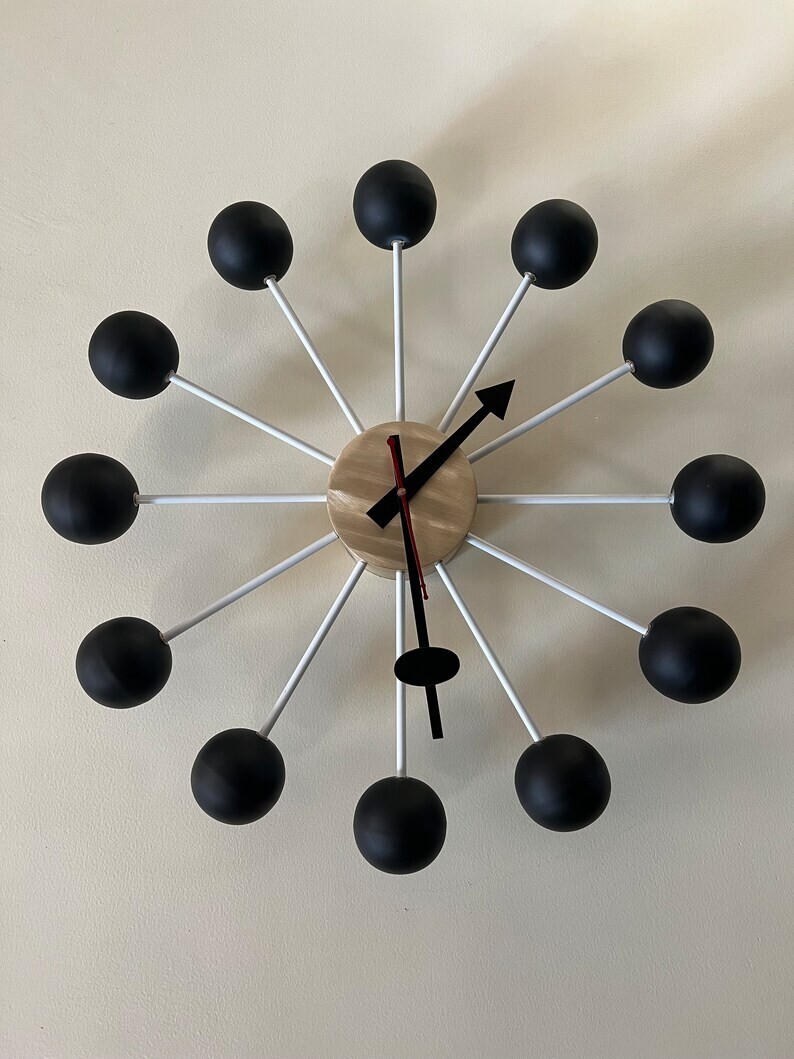 1950's Large Vitra Ball Wall Clock Black & Brushed Brass Metal 18'' in ...