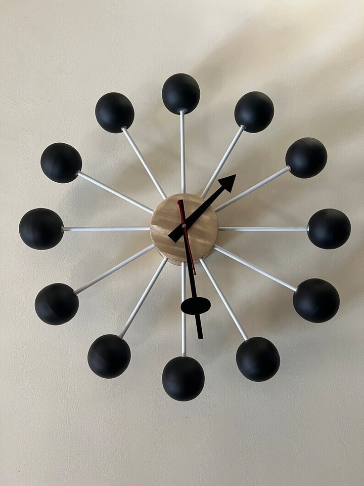 1950's Large Vitra Ball Wall Clock Black & Brushed Brass Metal 18'' in ...