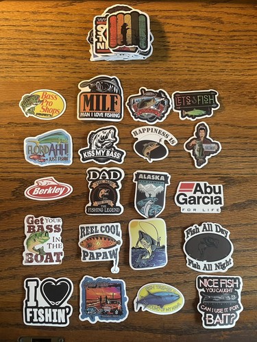 49 DIFFERENT FISHING TACKLE & SAYING STICKERS NIP APPROX. 2.5x2.5 | eBay