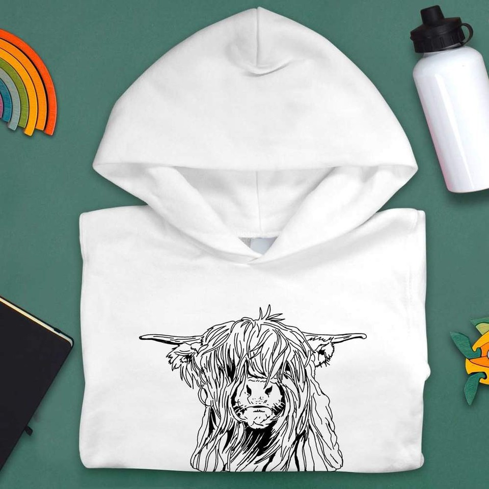 'Highland Cow Line Drawing' Children's Hoodie / Hooded Sweater ...
