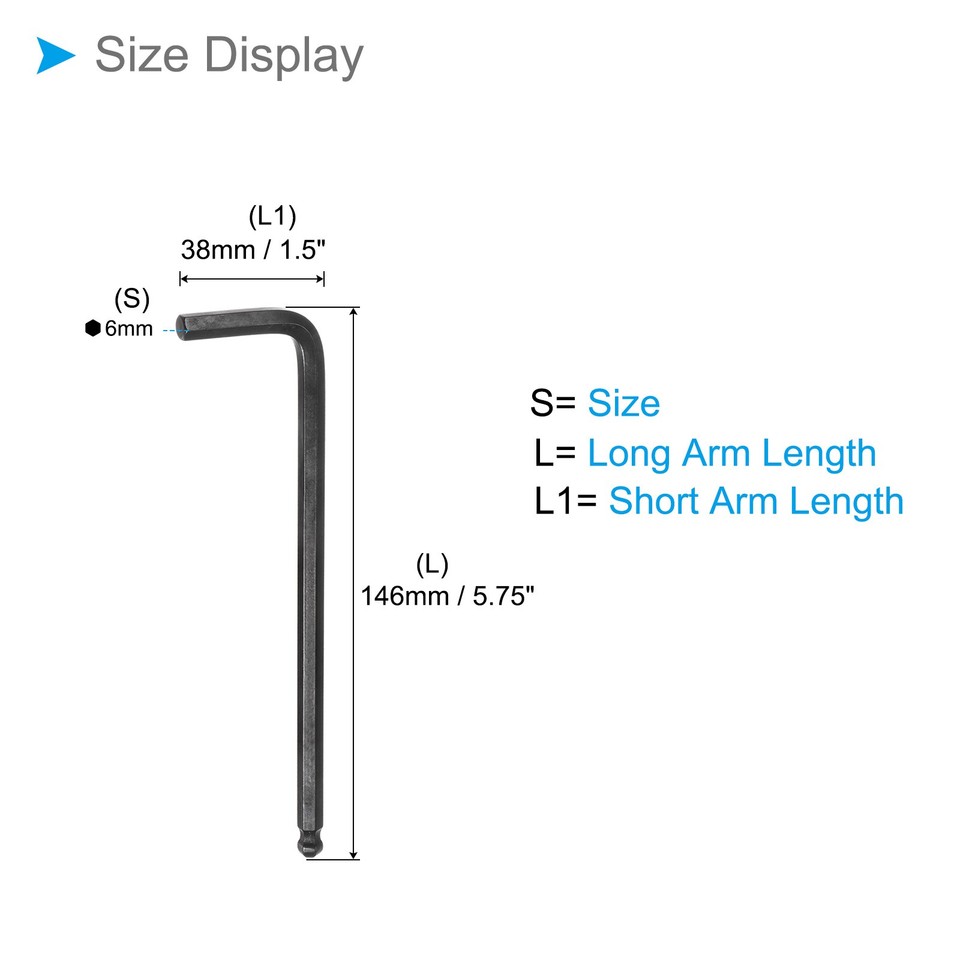 L-Handle Ball End Hex Key 6mm Metric L-Shape Wrench CR-V Hand Tools ...
