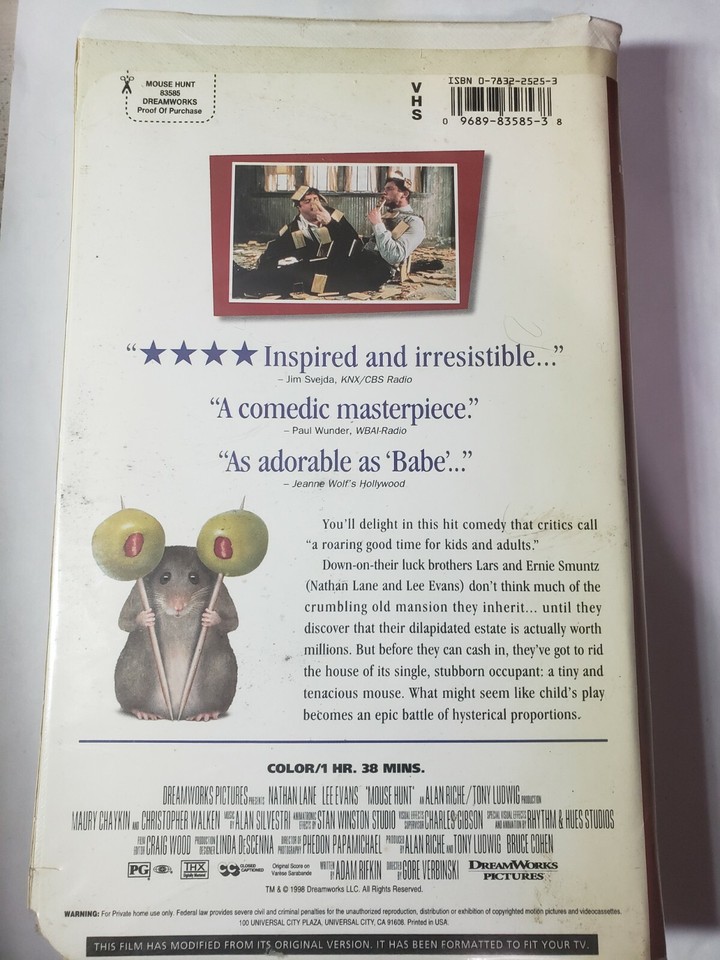 Mouse Hunt-1997-VHS-(1998 DreamWorks Release) Ex-Rental 96898358538 | eBay