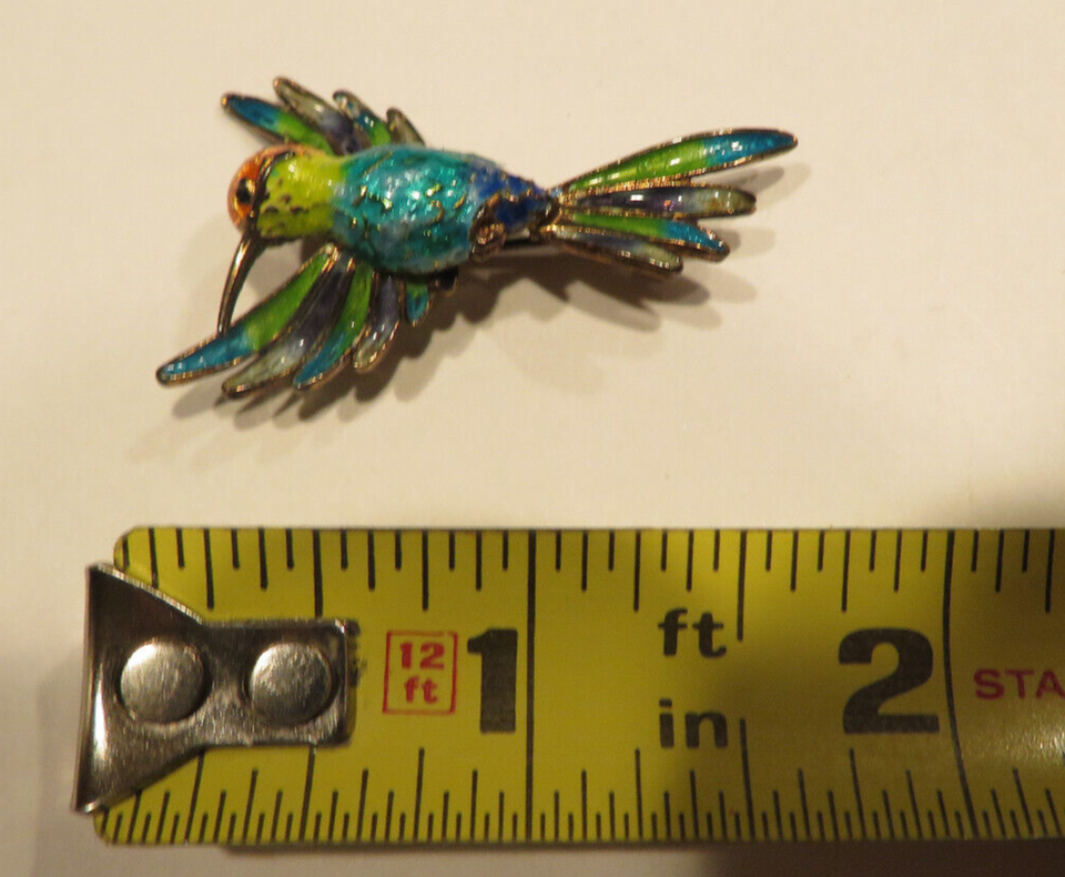 Italian Plique-á-Jour hummingbird brooch crafted by Alioto Adriana of ...