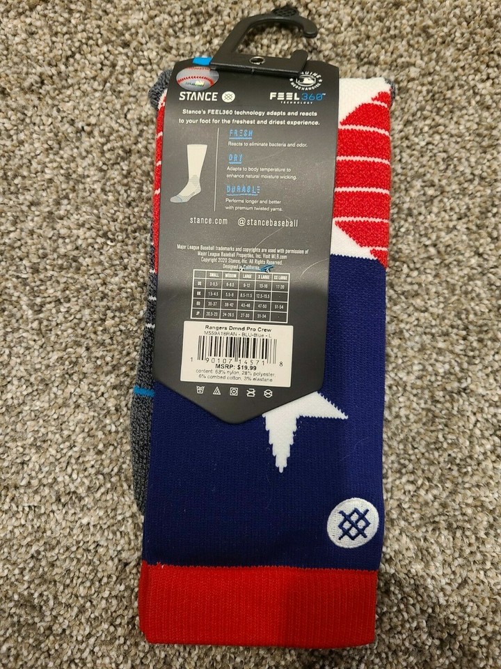 NEW STANCE TEXAS RANGERS BASEBALL FEEL 360 CREW HEIGHT SOCKS 4th july ...