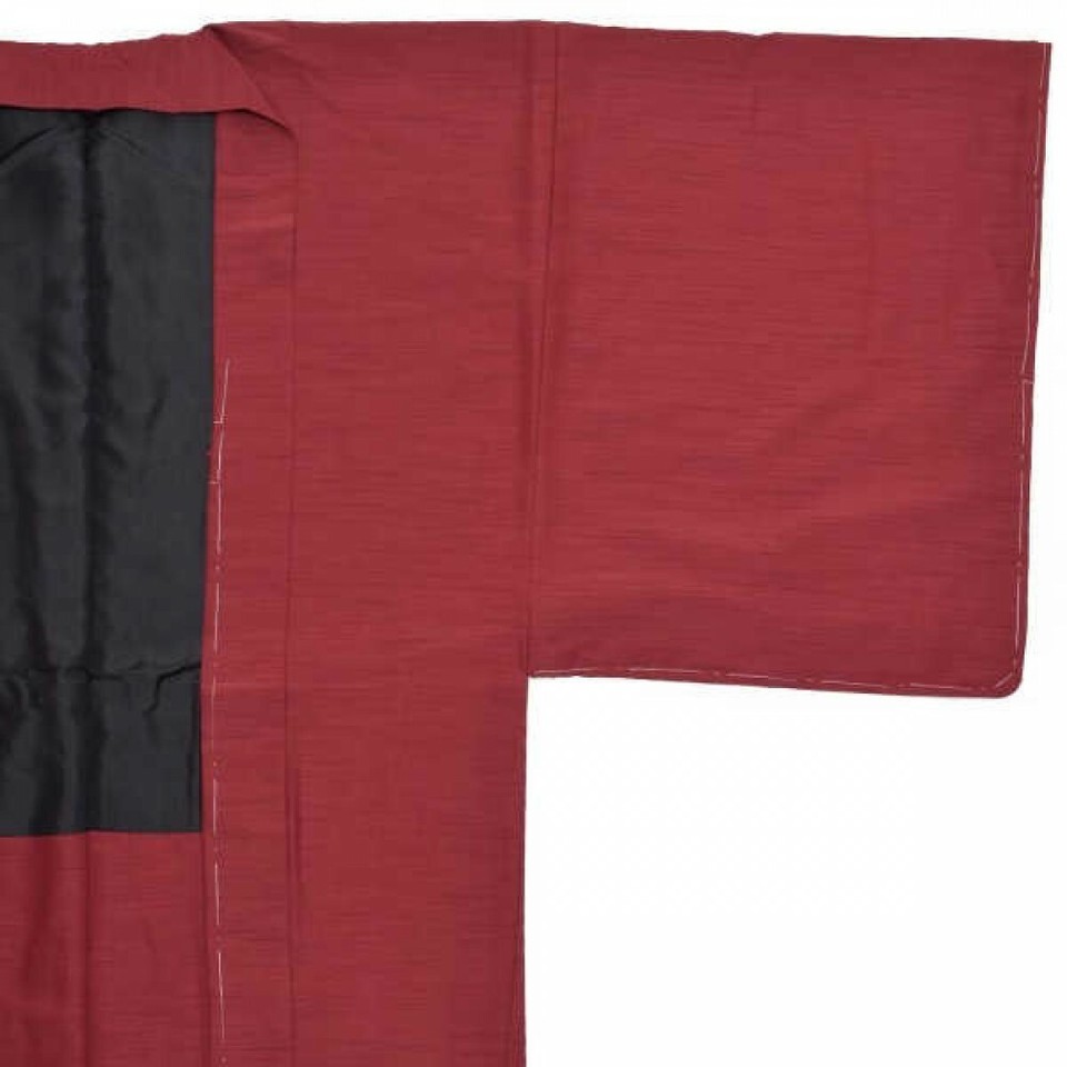 Japanese Traditional Men's Kimono HAORI Coat Pongee Burgundy Japan with ...