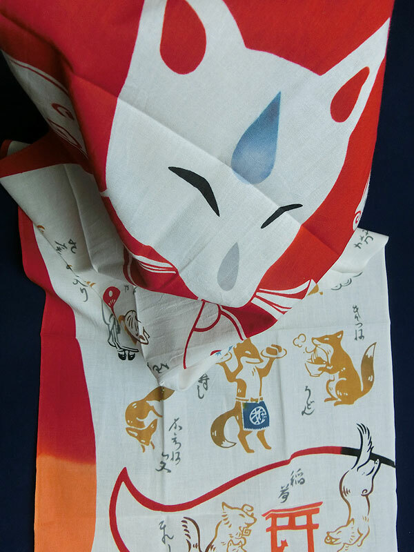 KE-NE-MA Fox Fortune Tenugui God Inari Dyed Towel 90x36cm Japanese Fox ...