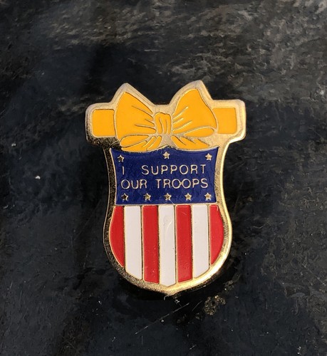 I Support Our Troops Yellow Ribbon USA Flag Collectors Metal Travel ...