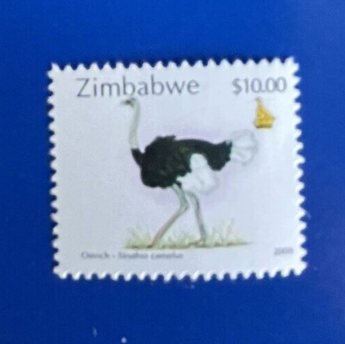 2000 OSTRICH STAMP ZIMBABWE $10.00 WILDLIFE FLIGHTLESS BIRD ORIGINAL ...