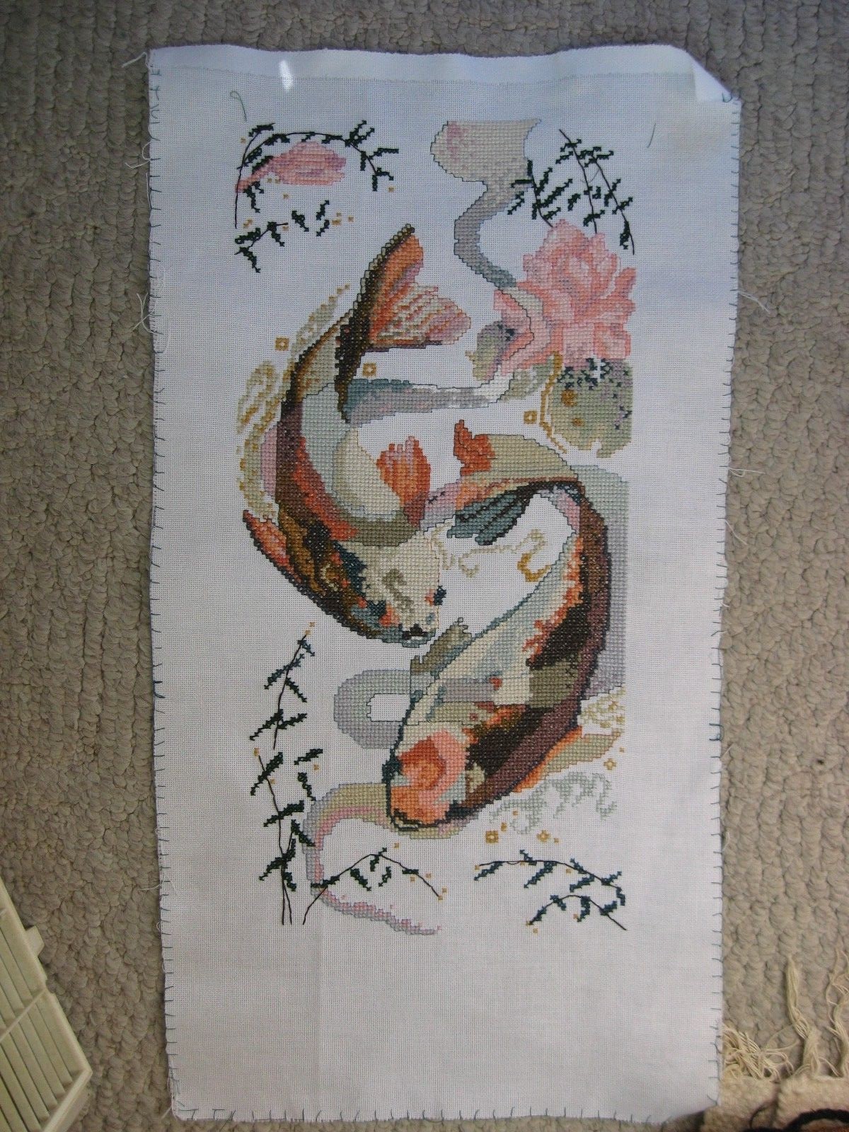 Handmade Completed Koi Fish Counted Cross Stitch, Unframed, 18" x 8 1/2 ...