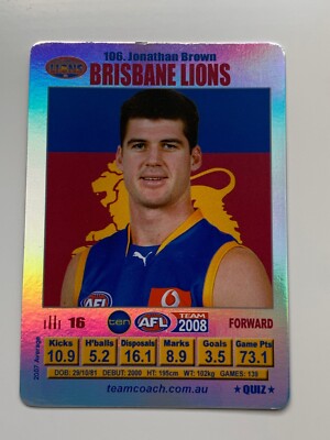 2008 AFL Teamcoach Silver Card 'Jonathan Brown' Brisbane #106 | eBay ...