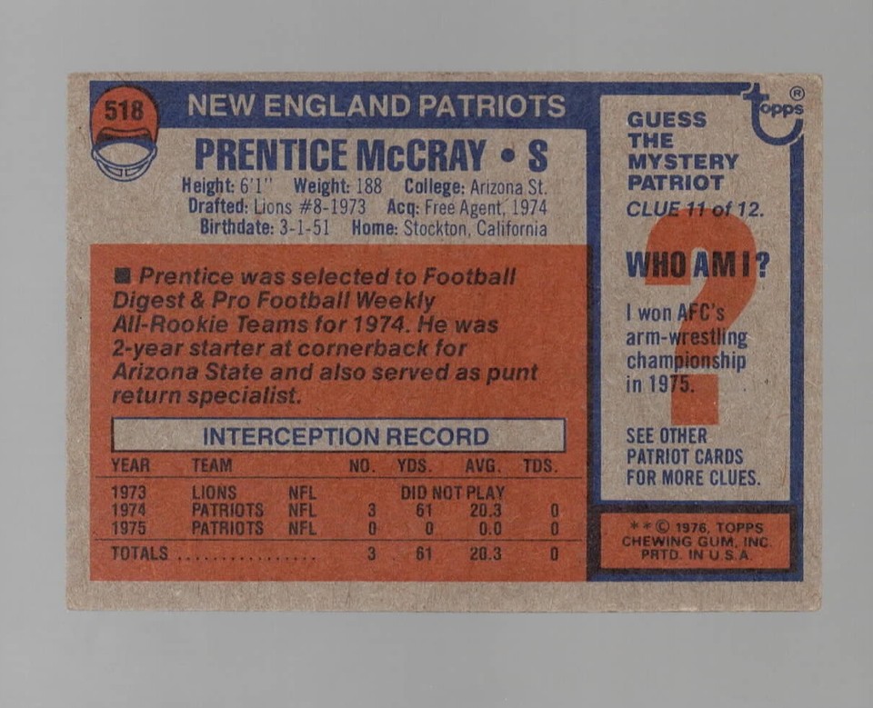 1976 Topps #518 Prentice McCray Excellent | eBay
