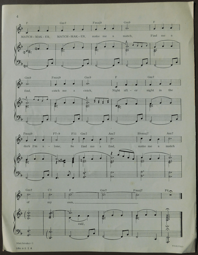 "Matchmaker" Sheet Music, Fiddler on the Roof, Piano, Harnick, Block | eBay