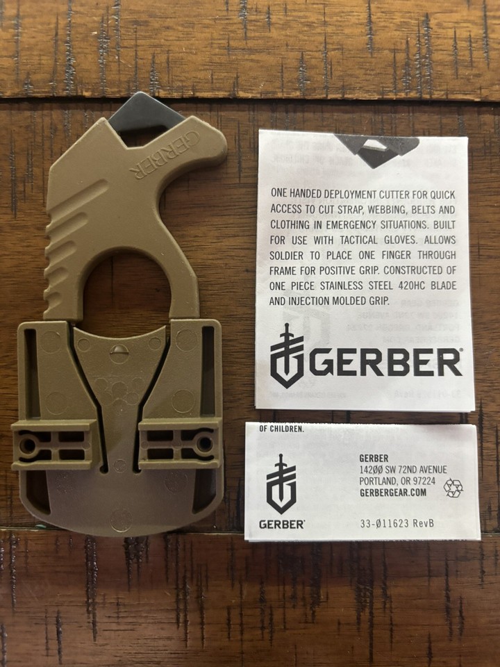 US MILITARY ISSUE GERBER COYOTE BROWN STRAP CUTTER SEAT BELT HOOK KNIFE ...