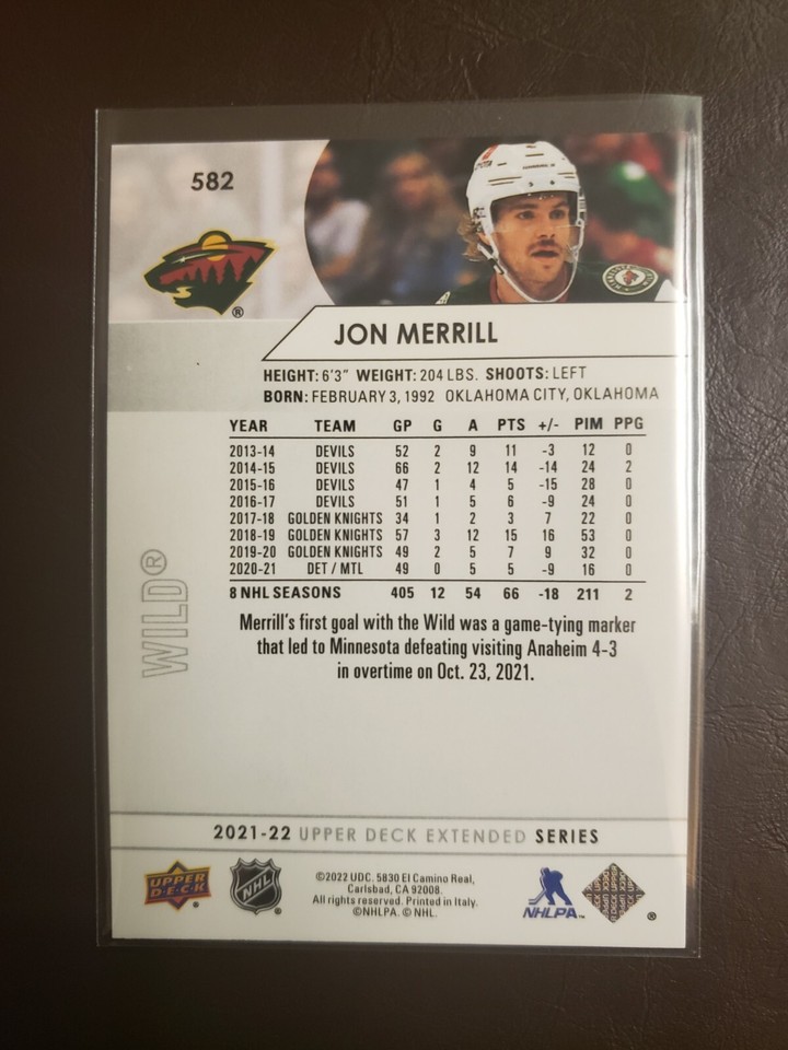 2021-22 Jon Merrill Base Upper Deck Extended Series Hockey Minnesota ...