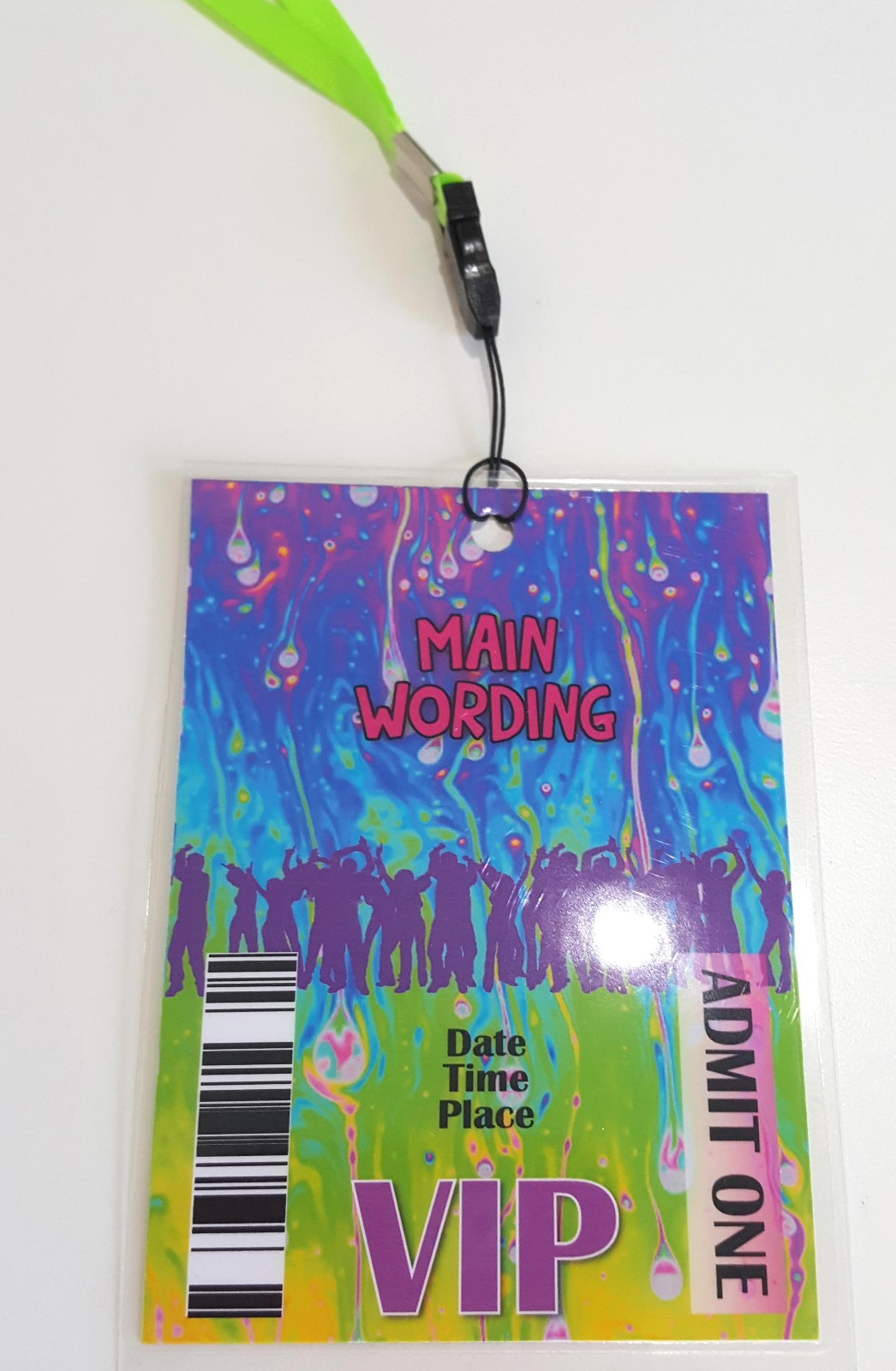 Personalised Neon Psychedelic Festival Party VIP Pass Lanyard Birthday ...