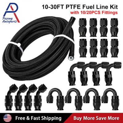 6AN 8AN 10AN Nylon E85 PTFE Fuel Line Hose 20-30FT w/10 or 20 Fittings ...
