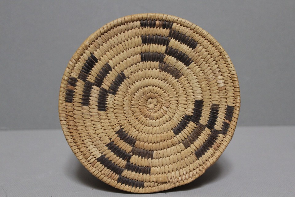 Vintage Native American Pima Papago Tohono O'odham Round Coiled Basket ...