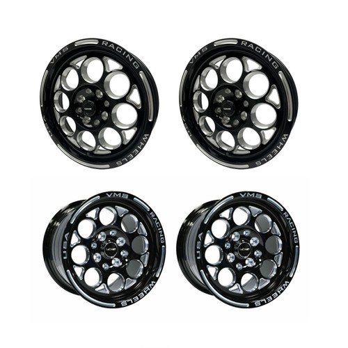 VMS Racing Front & Rear Black Modulo Drag Pack 15x3.5 & 15x10 4x108 For ...