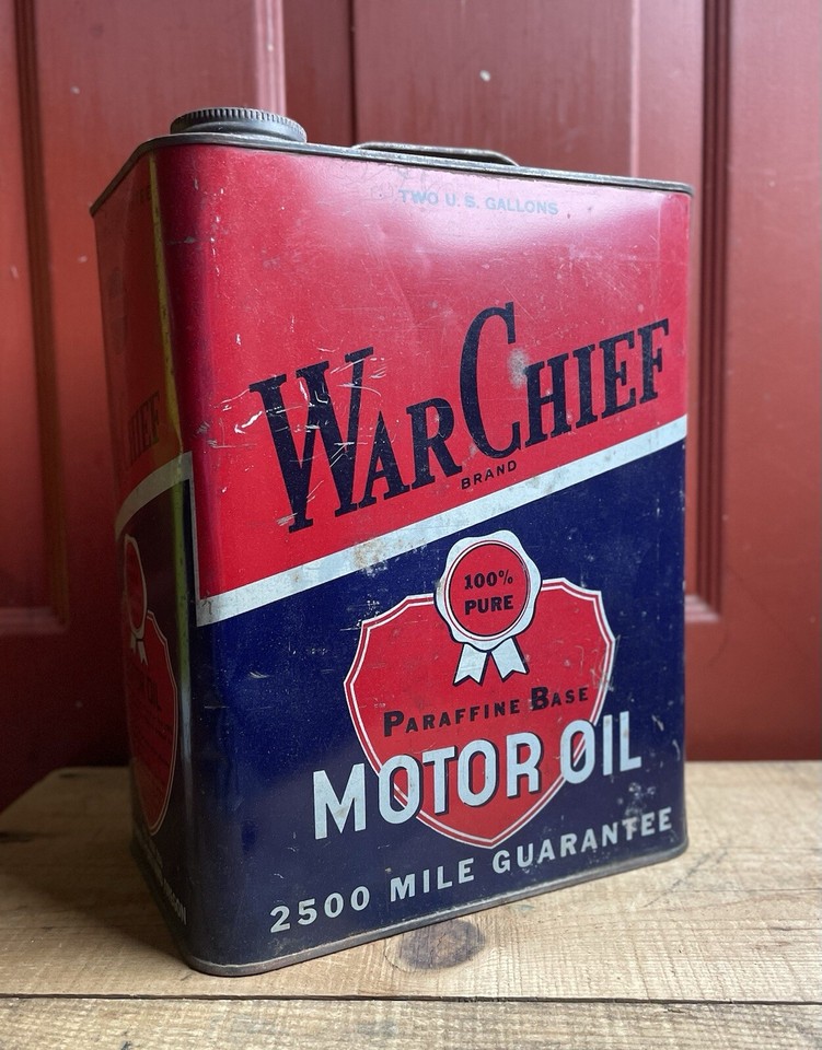 Vintage 2 Gal WAR CHIEF Motor Oil Gas Service Station Tin Can | eBay