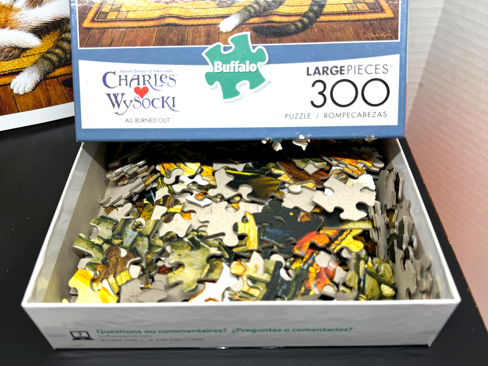 Charles Wysocki Jigsaw Puzzle ALL BURNED OUT 300 Pieces Cats Fireplace ...