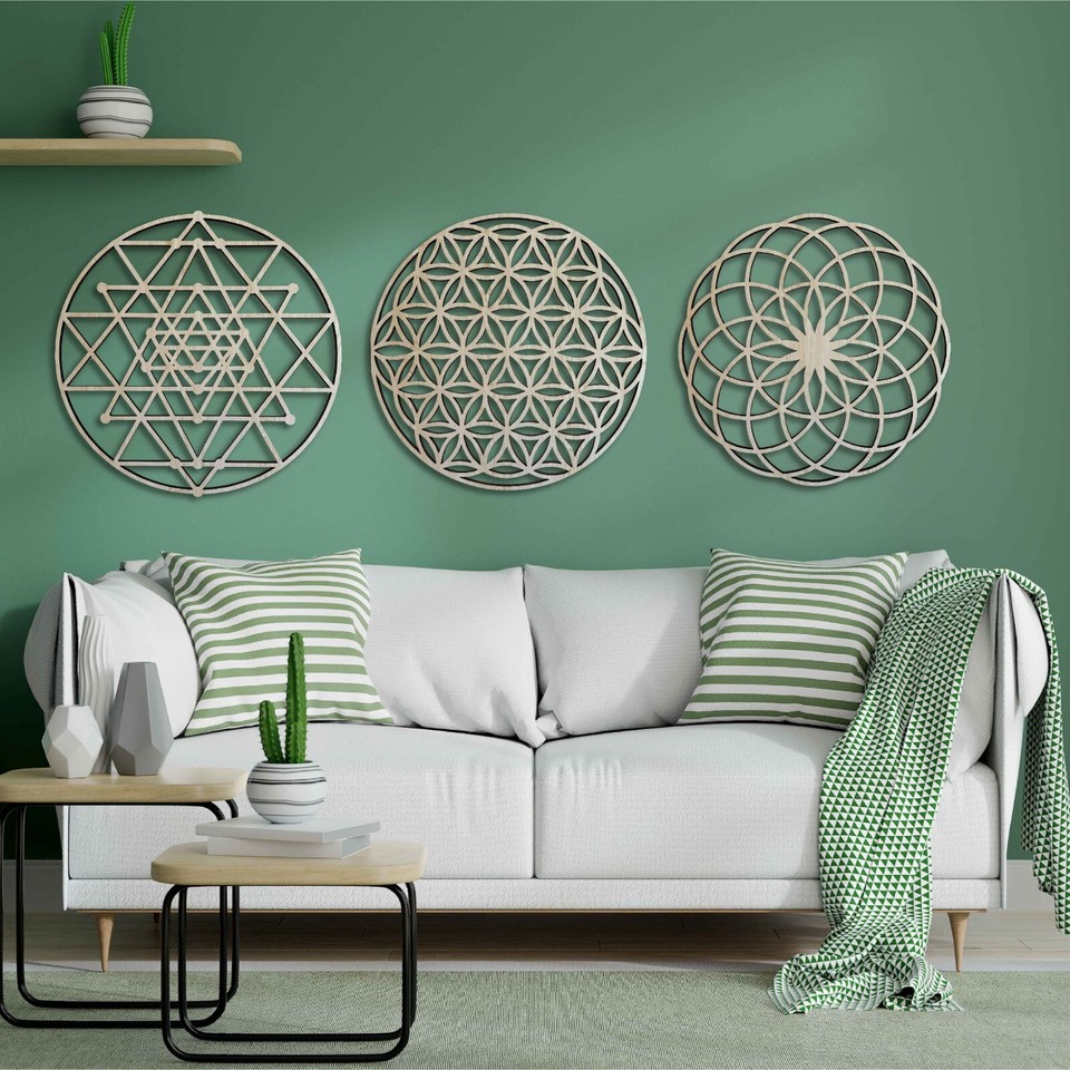 Sacred Geometry Wood Wall Art Decor, Geometric Mandala Wooden Wall ...
