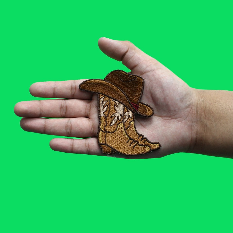 Cowboy Hat Boots Patch Western Brown Rodeo Embroidered Iron On | eBay