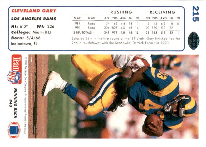1991 Upper Deck Cleveland Gary #215c Los Angeles Rams | eBay