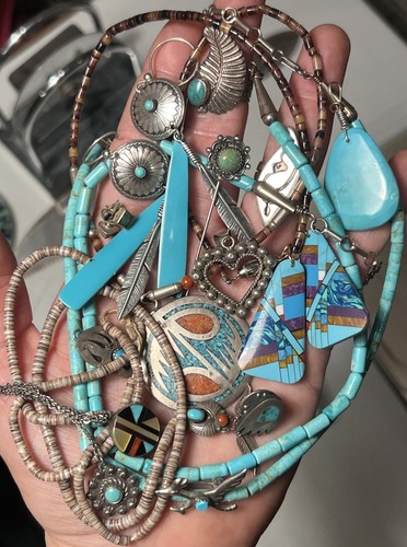 Lot 17 pcs Vintage Native American Indian Jewelry Sterling Silver ...