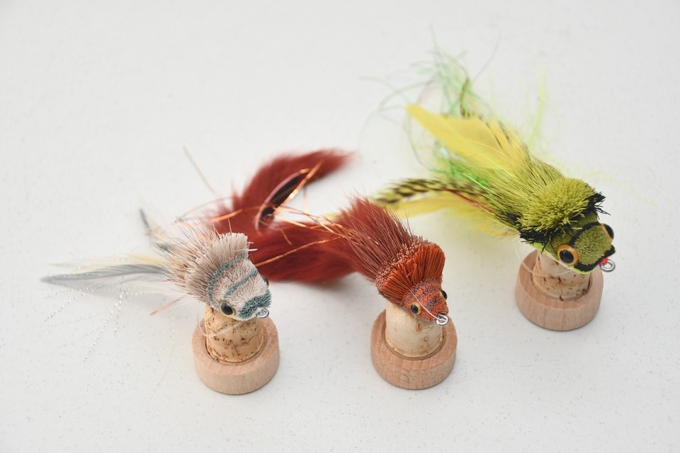 Bait fish 2- 1/0 & 1- 3/0 Mullet Head Fly Lures- Tarpon Redfish Snook ...