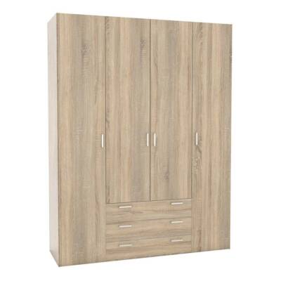 SPACE CHEAP LARGE WIDE WARDROBE - 4 DOORS 3 DRAWERS IN OAK 200CM TALL ...