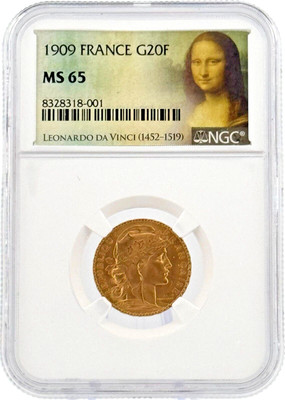 1909 France G20F Gold Franc MS65 - Mona Lisa Label | eBay