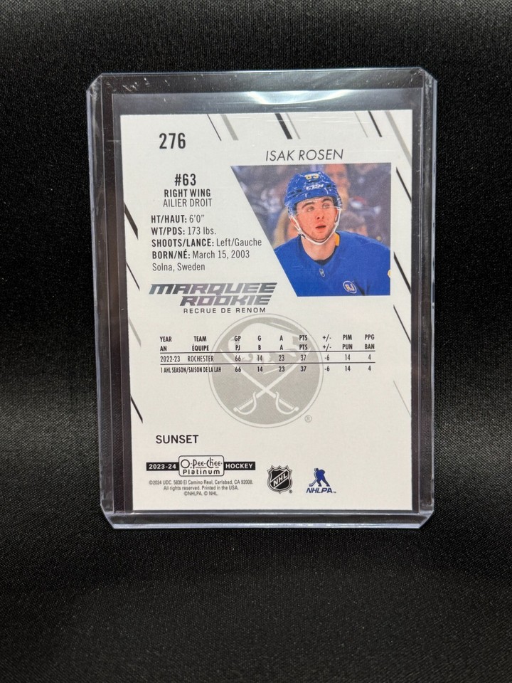 2023-24 O-Pee-Chee Platinum SUNSET Marquee Rookie Isak Rosen #276 ...