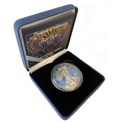 2021 1 Oz Silver $1 Spirit Animals OWL EAGLE Colored Antique Finish ...